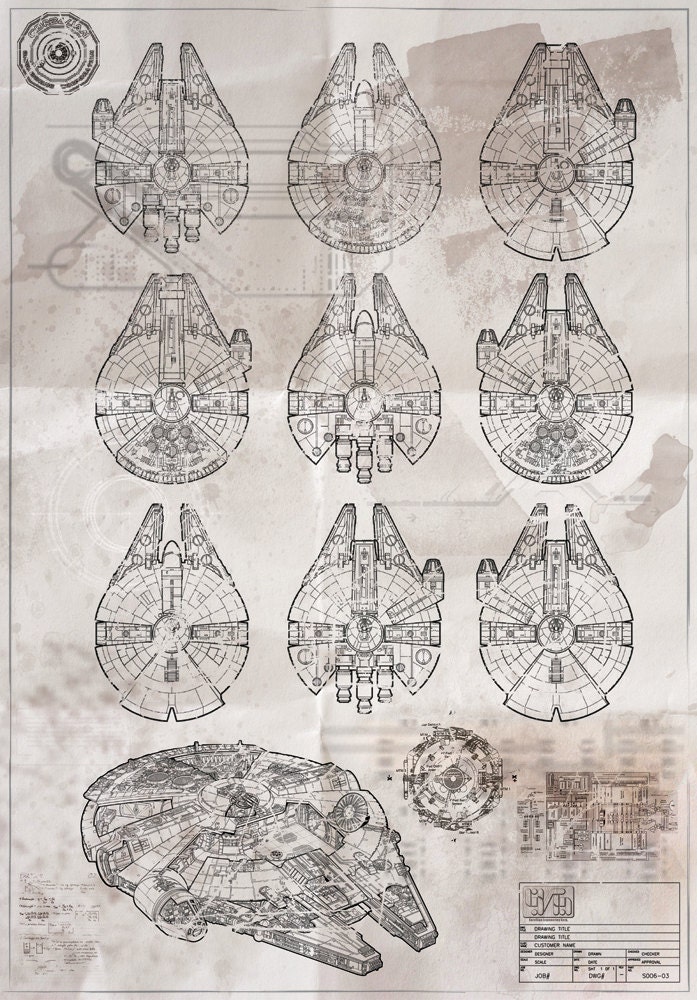 Millennium Falcon Blueprint-Variations whiteprint | Etsy