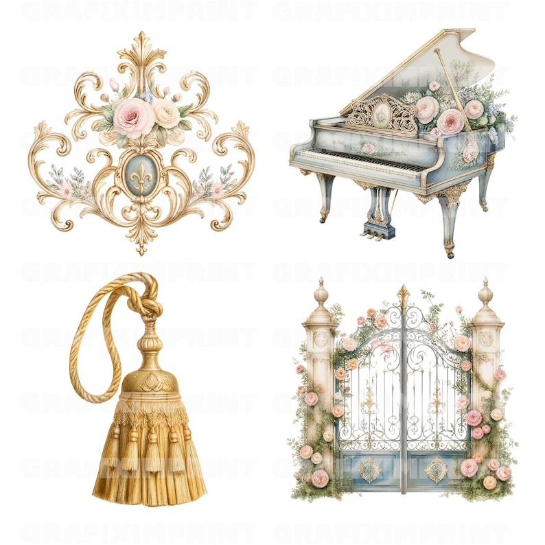 Chateau Clipart Bundle | French Vintage Floral Watercolor PNG (digital ...