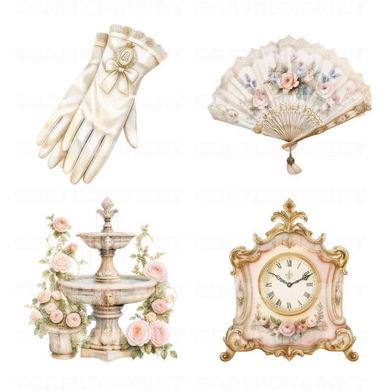 Chateau Clipart Bundle | French Vintage Floral Watercolor PNG (digital ...