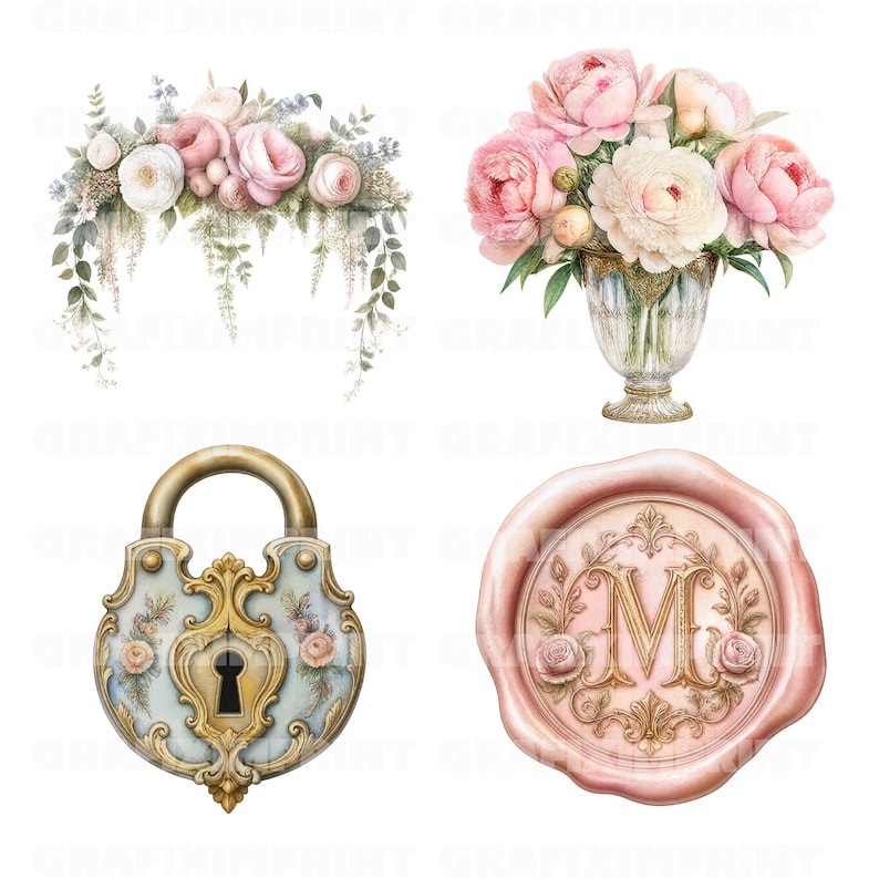 Chateau Clipart Bundle | French Vintage Floral Watercolor PNG (digital ...