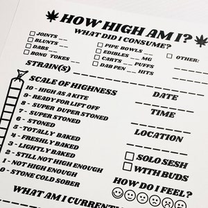 How High Am I Printable Stoner Journal Cannabis Consumption - Etsy