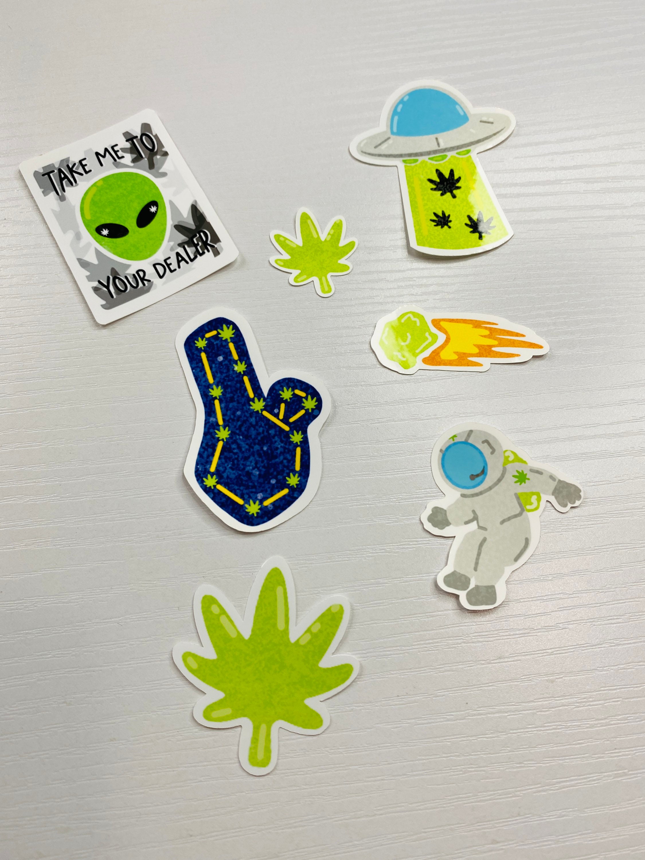 Outer Space Alien Stoner Weed Sticker Pack UFO Pot Leaf | Etsy