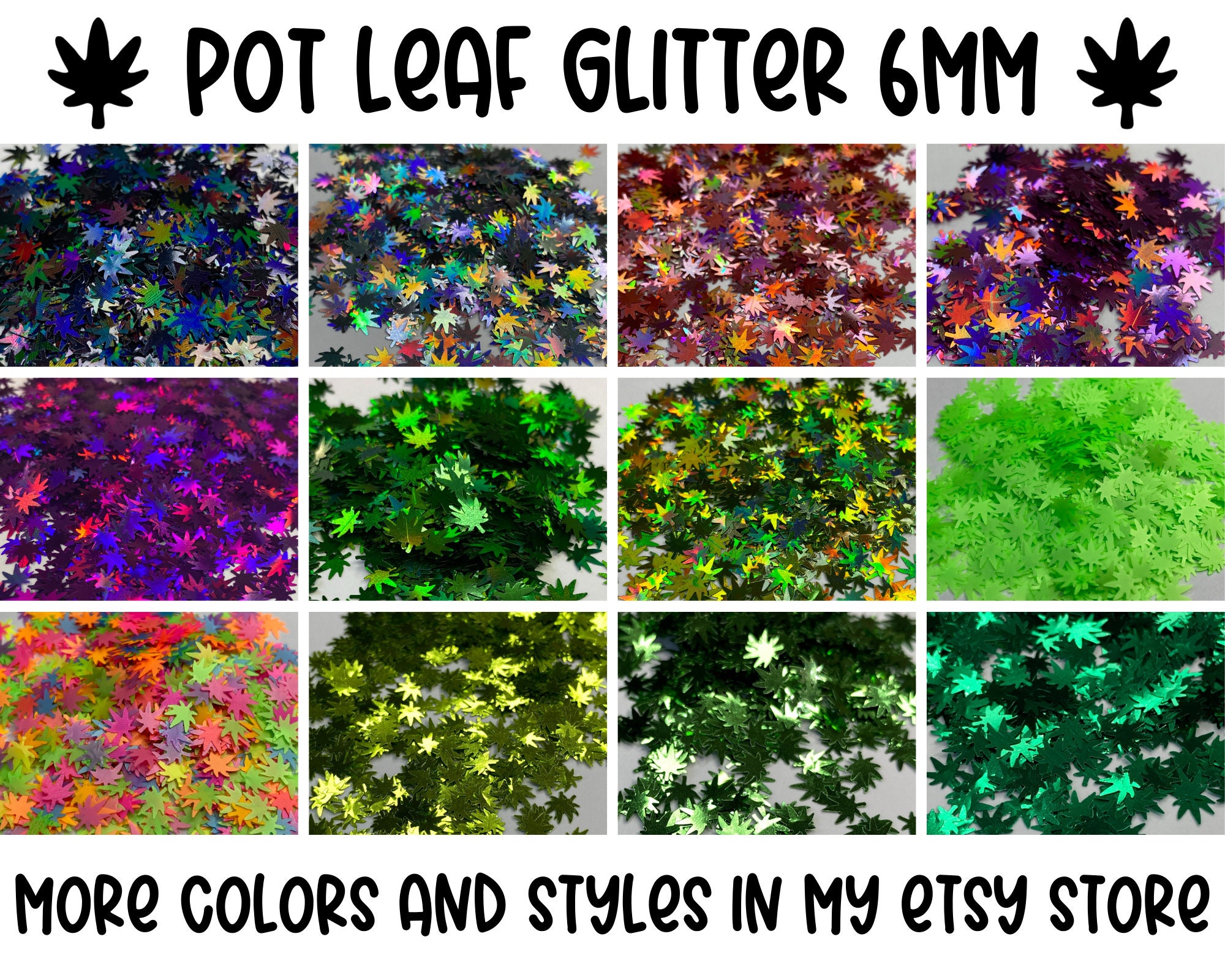 6 Pack Cannabis Pot Leaf Glitter Metallic Holographic and - Etsy