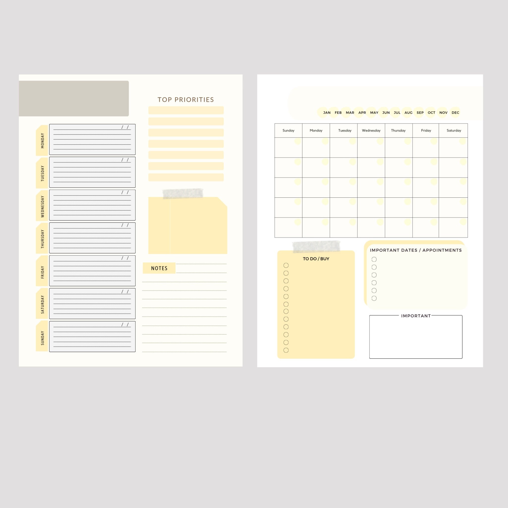 Yellow Daily Planner, Print-out, Minimal Aesthetic Yellow and White - Etsy