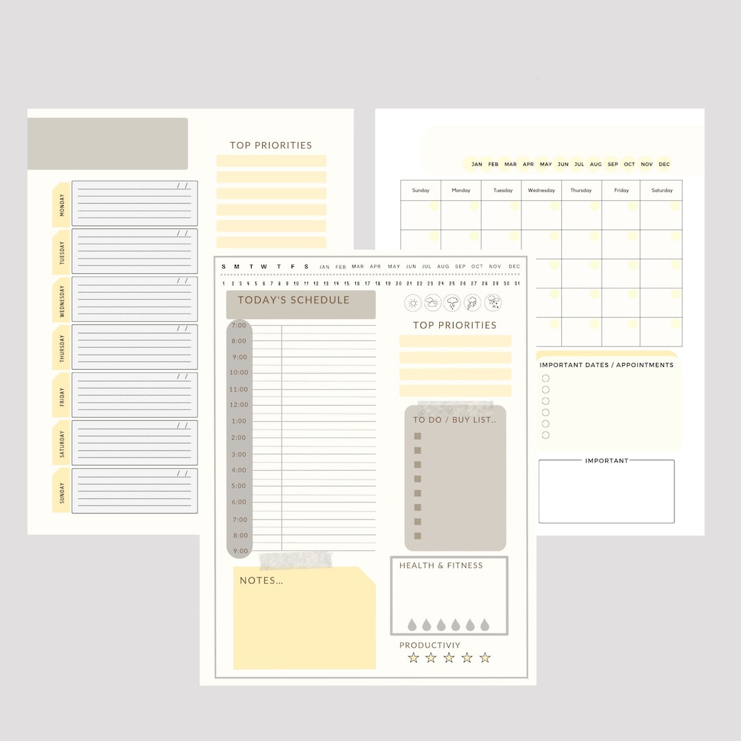 Yellow Daily Planner, Print-out, Minimal Aesthetic Yellow and White - Etsy