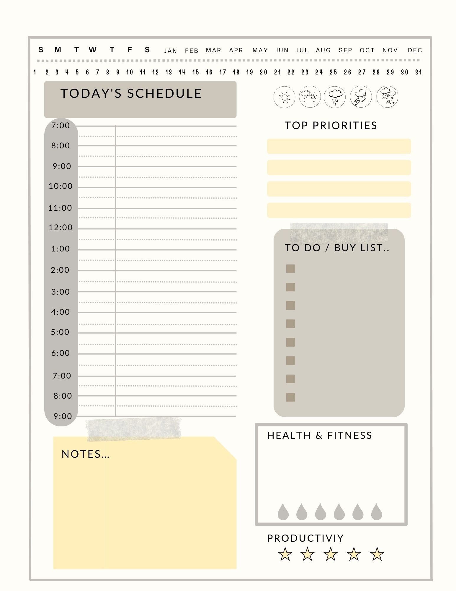 Yellow Daily Planner, Print-out, Minimal Aesthetic Yellow and White - Etsy