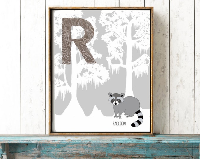 Bayou Alphabet Critters. Letter R. Raccoon. Children's Room, Nursery ...