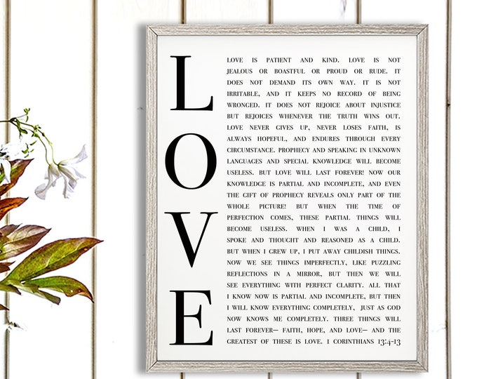 Love Scripture Printable 1 Corinthians 13 Instant Art Print Valentines ...