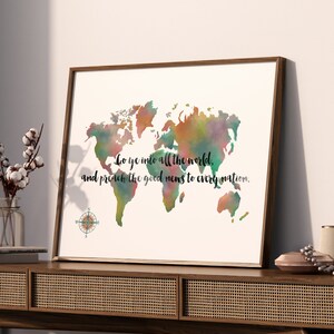 World Map Poster | Boho Watercolor Print | Great Commission Scripture ...