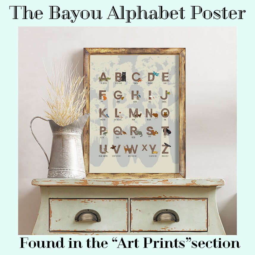 Bayou Alphabet Critters. Letter A. Alligator. Children's Room, Nursery ...