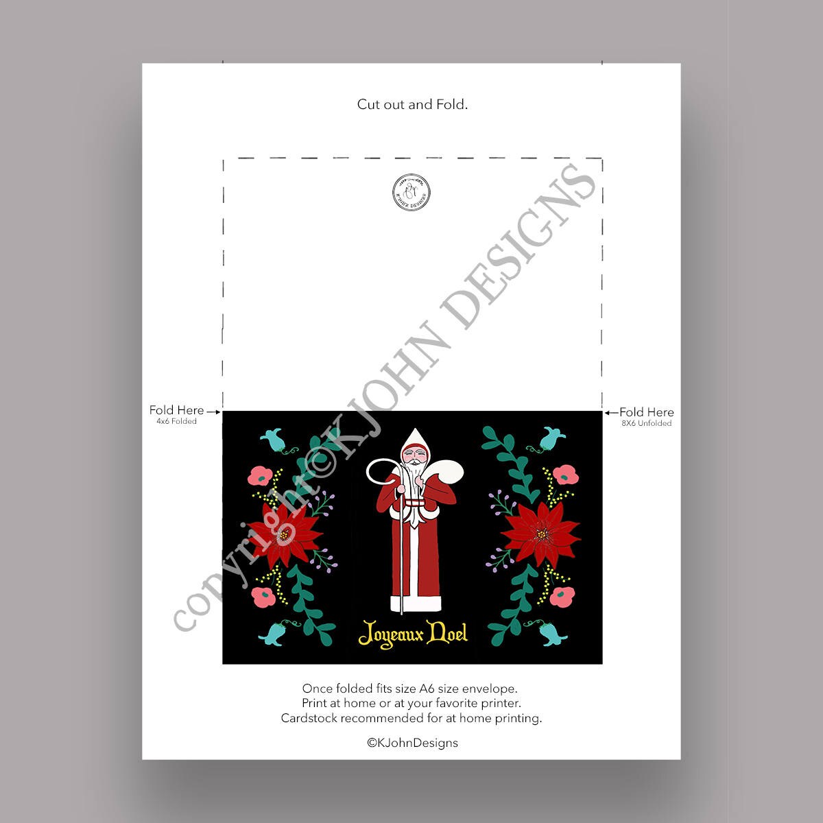 Printable Santa Christmas Card Instant Holiday Download - Etsy