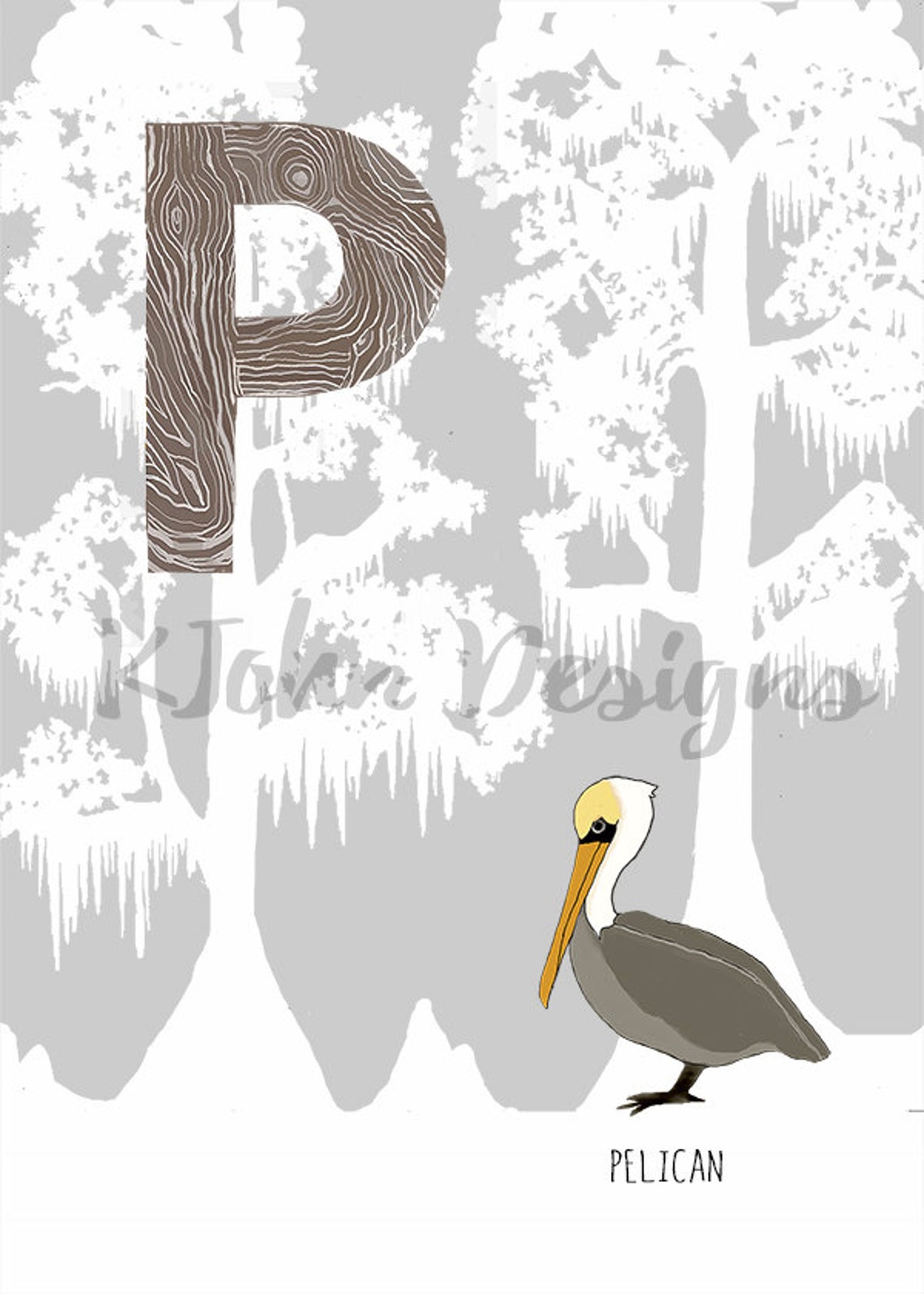 Bayou Alphabet Critters. Letter P. Pelican. Children's - Etsy