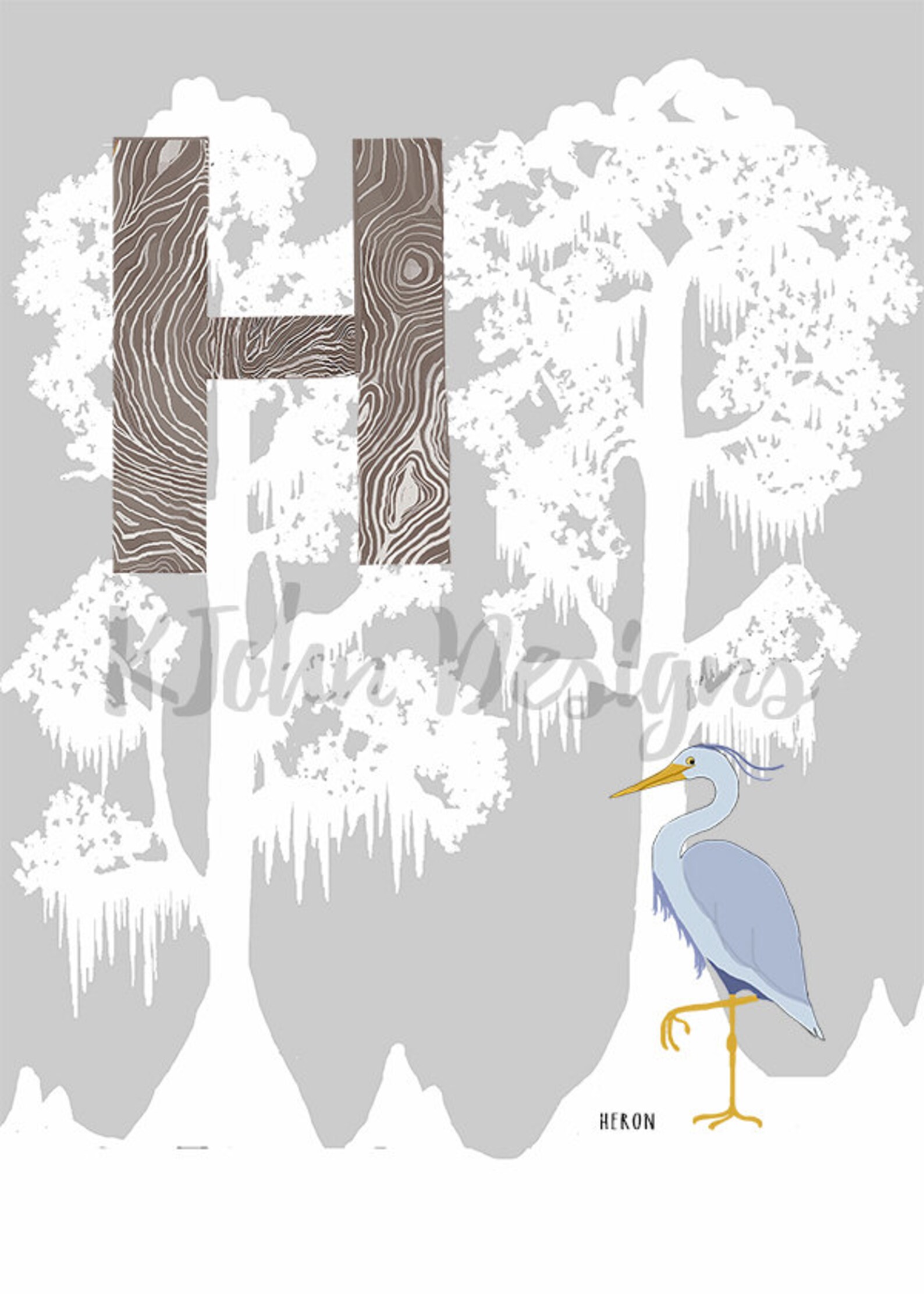 Bayou Alphabet Critters. Letter H. Heron. Digital Download. Children's ...