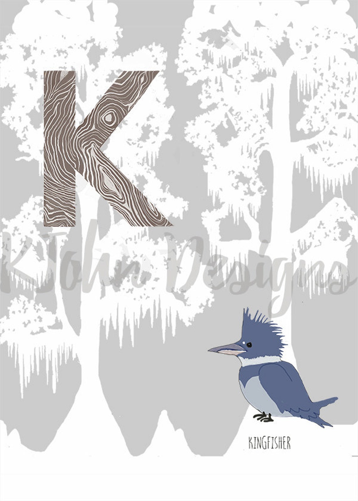 Bayou Alphabet Critters. Letter K. Kingfisher. Digital - Etsy