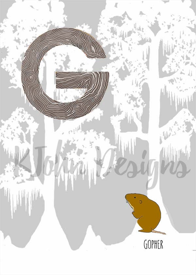 Bayou Alphabet Critters. Letter G. Gopher. Children's - Etsy