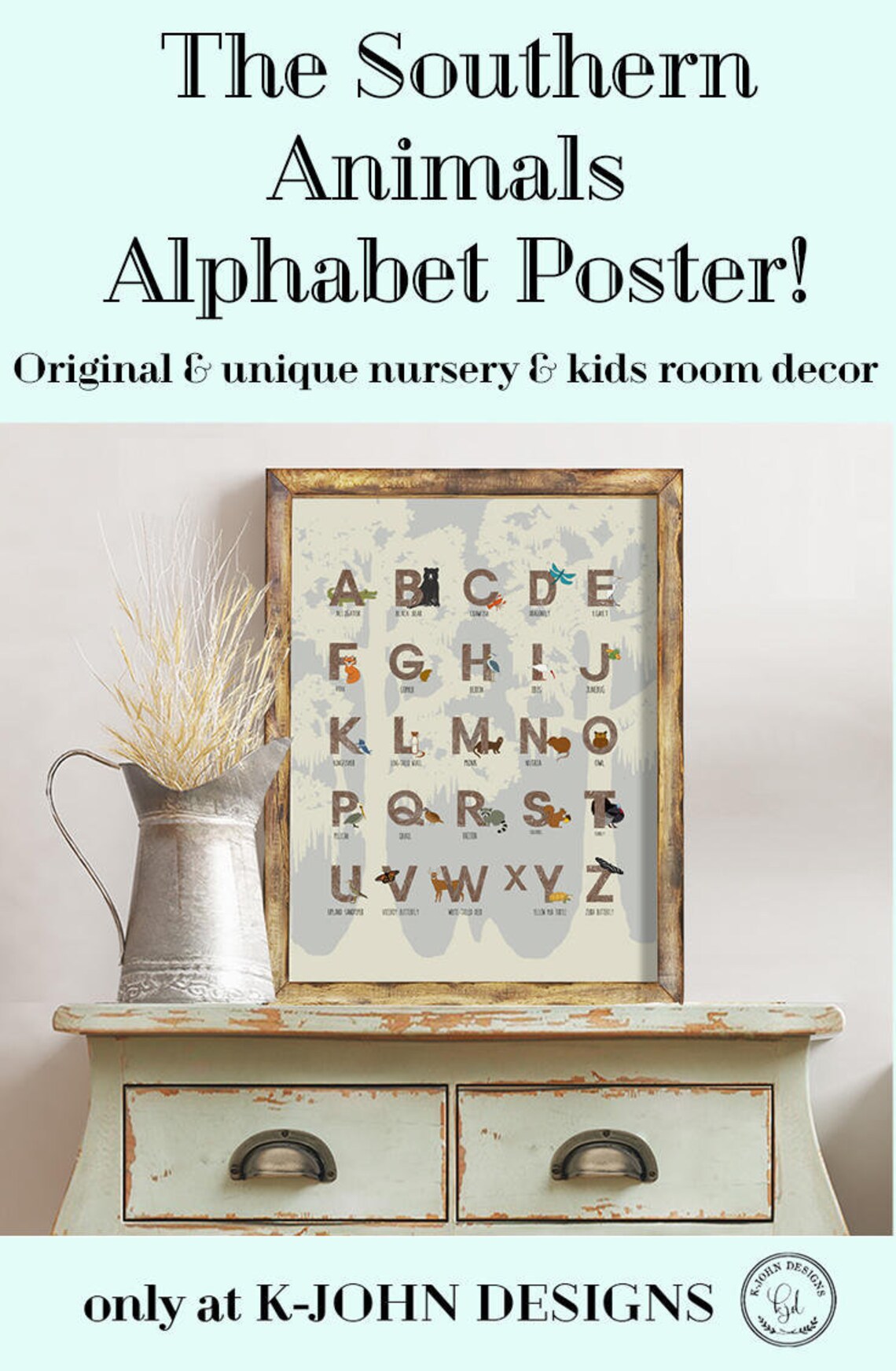 Southern Animal Alphabet Print Alphabet Poster ABC Animals | Etsy