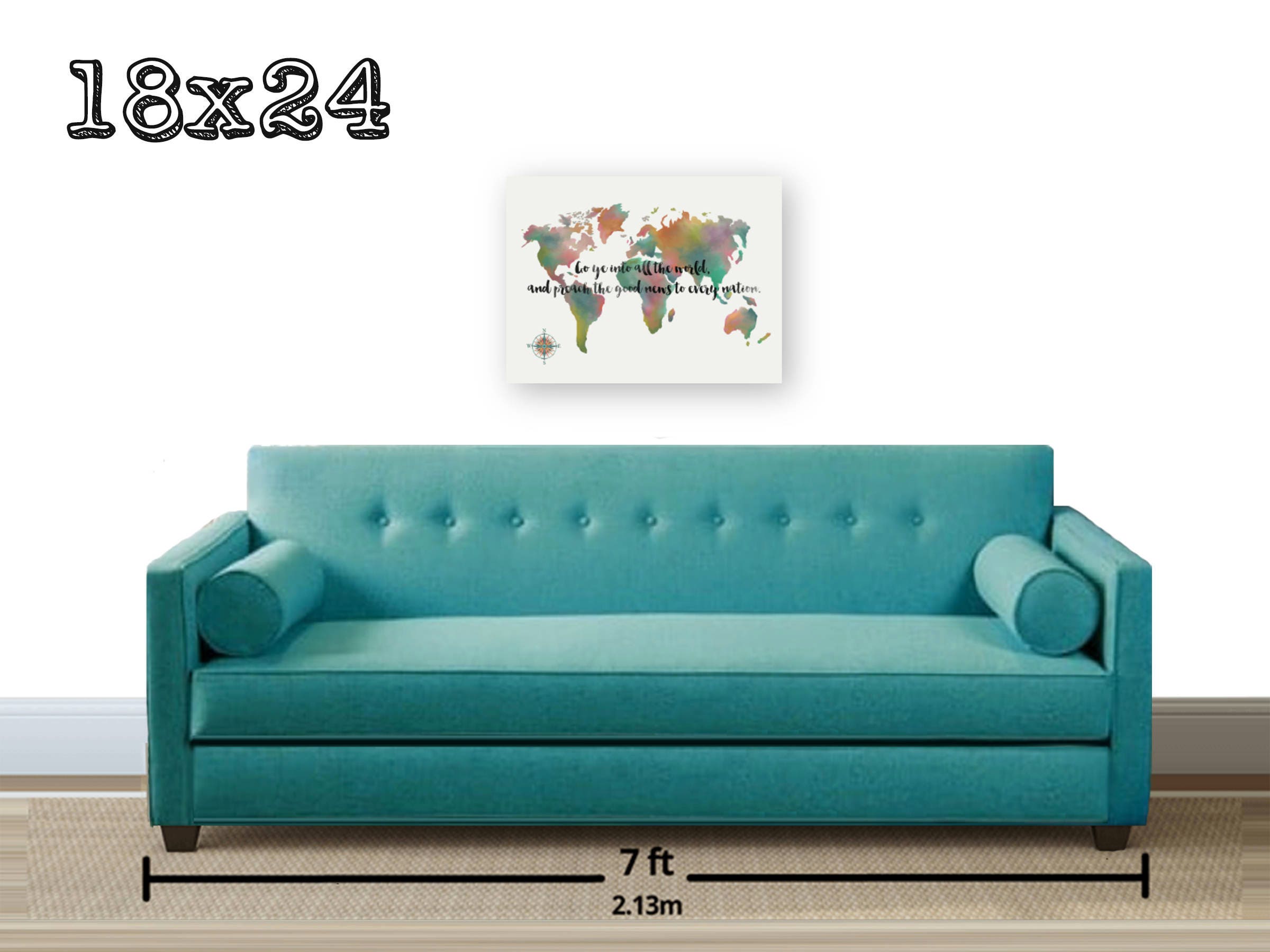 World Map Poster Boho Watercolor Print Great Commission | Etsy