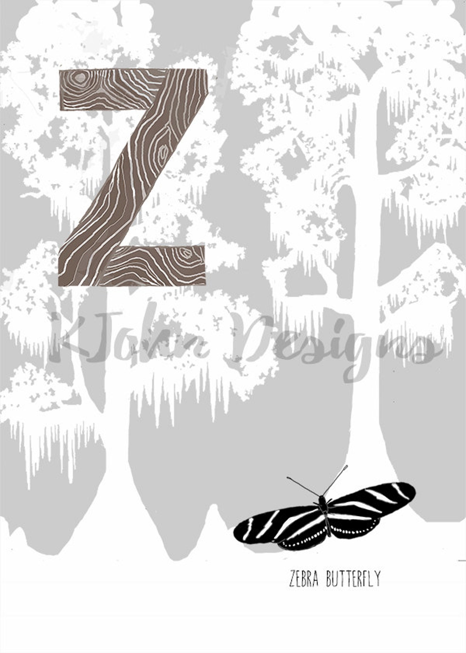 Bayou Alphabet Critters. Letter Z. Zebra Butterfly. Children's Room ...