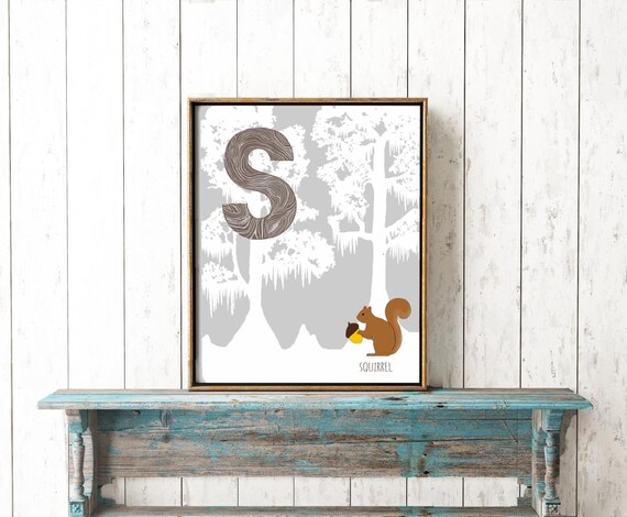 Bayou Alphabet Critters. Letter S. Squirrel. Children's | Etsy