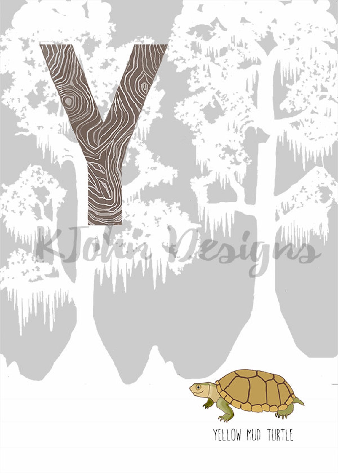 Bayou Alphabet Critters. Letter Y. Yellow Mud Turtle. - Etsy