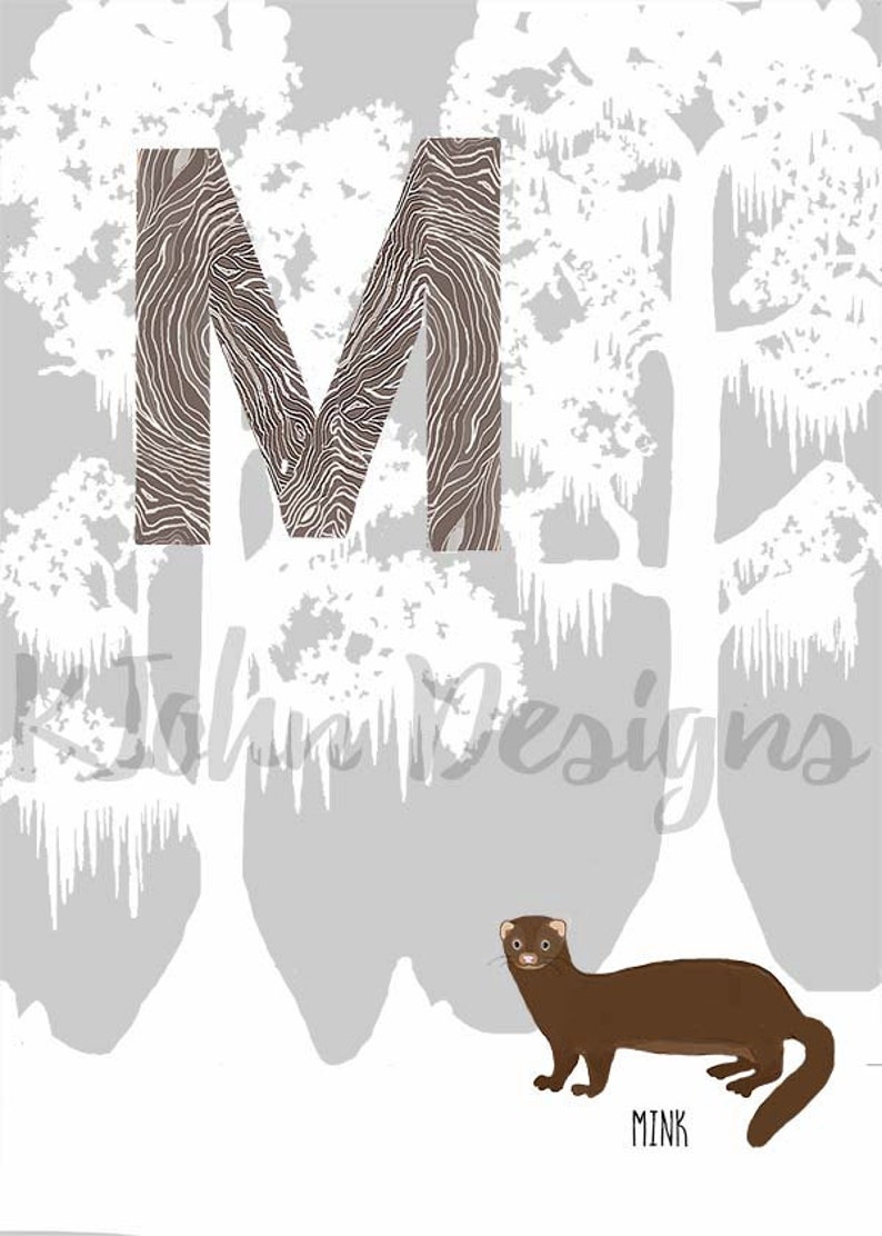 Bayou Alphabet Critters. Letter M. Mink. Digital Download. Children's ...