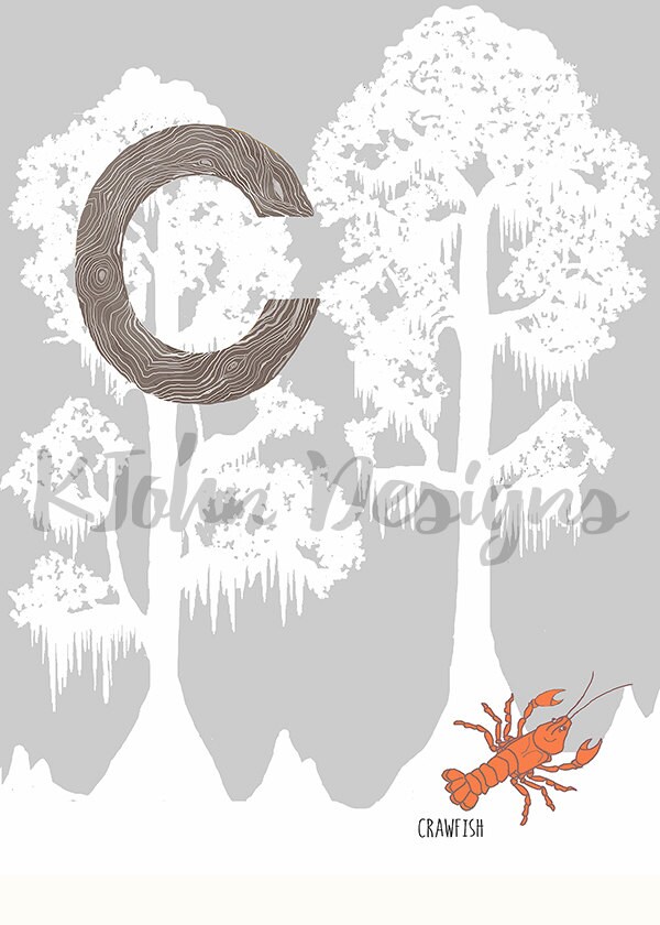 Bayou Alphabet Critters. Letter C. Crawfish. Children's Room, Nursery ...