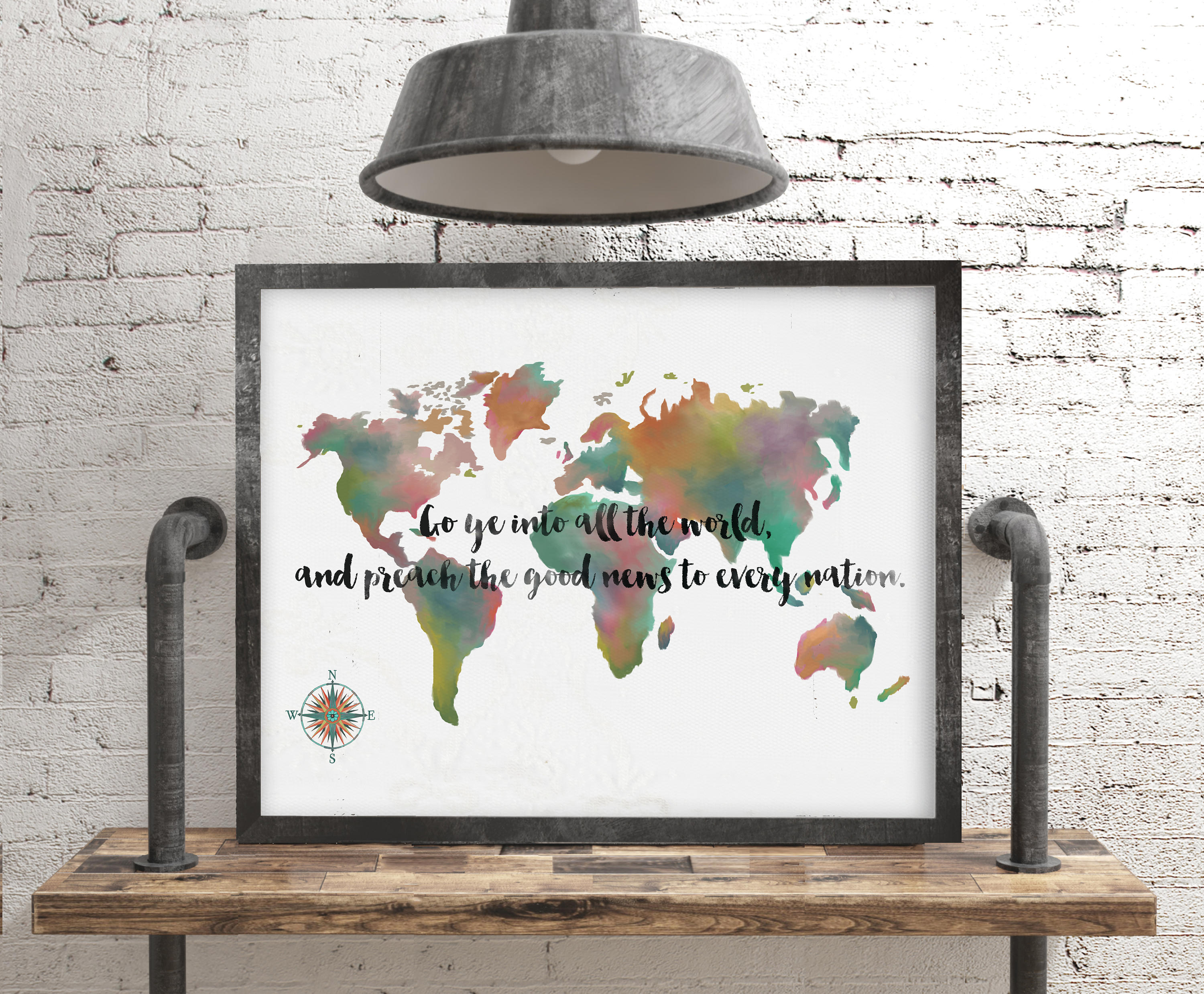 World Map Poster | Boho Watercolor Print | Great Commission Scripture ...