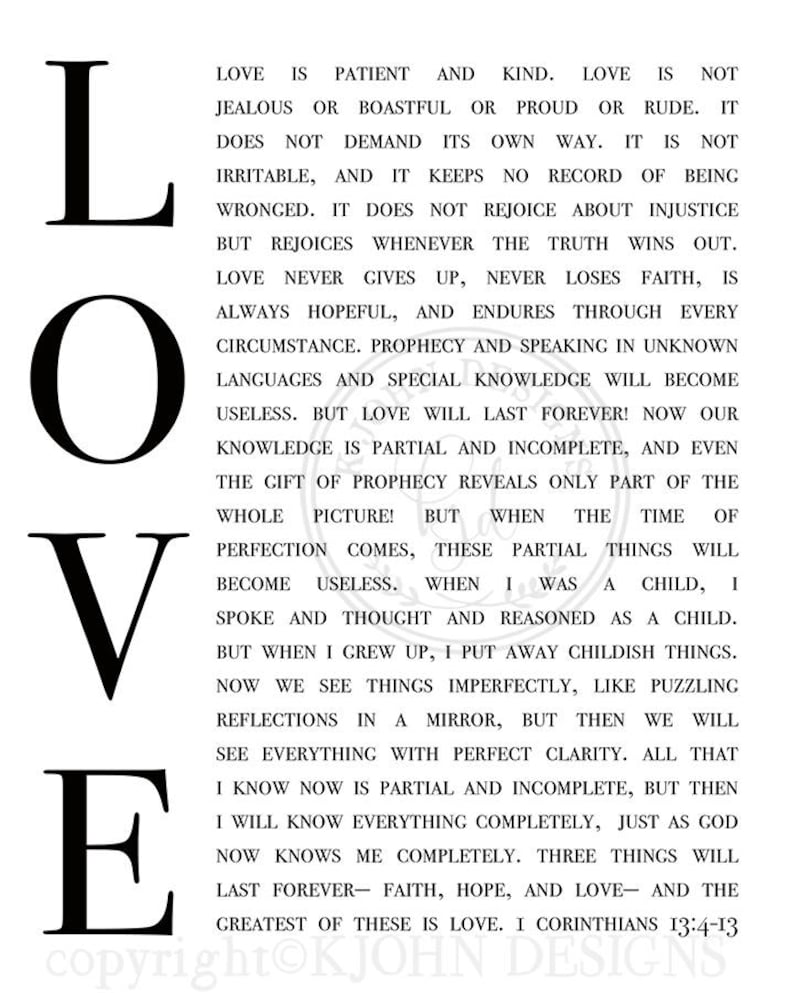 Love Scripture Printable 1 Corinthians 13 Instant Art Print - Etsy