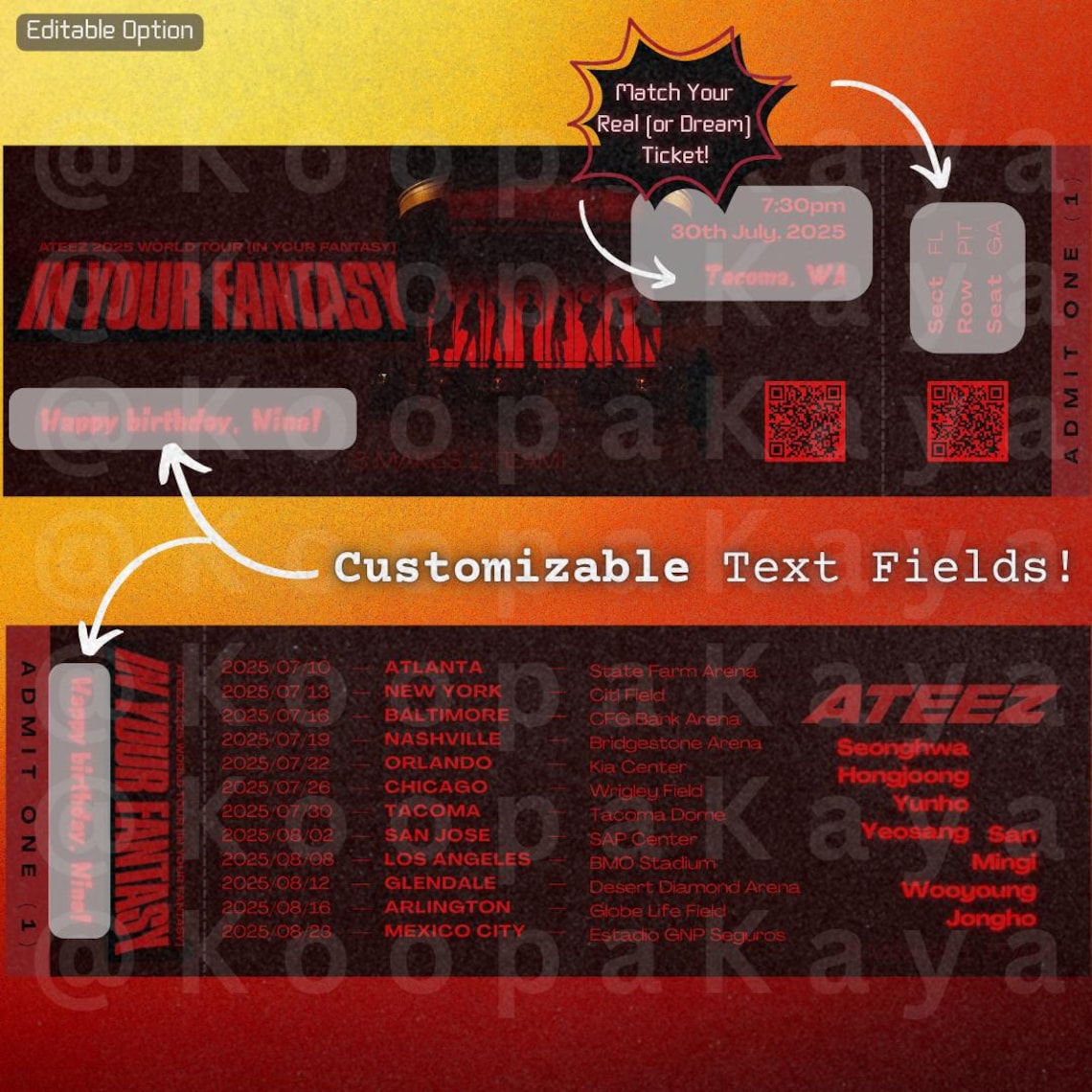 Editable ATEEZ Concert Tickets World Tour NA Ver. | Creative Digital ...