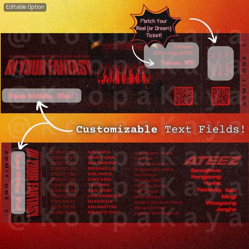 Editable ATEEZ Concert Tickets World Tour NA Ver. | Creative Digital ...