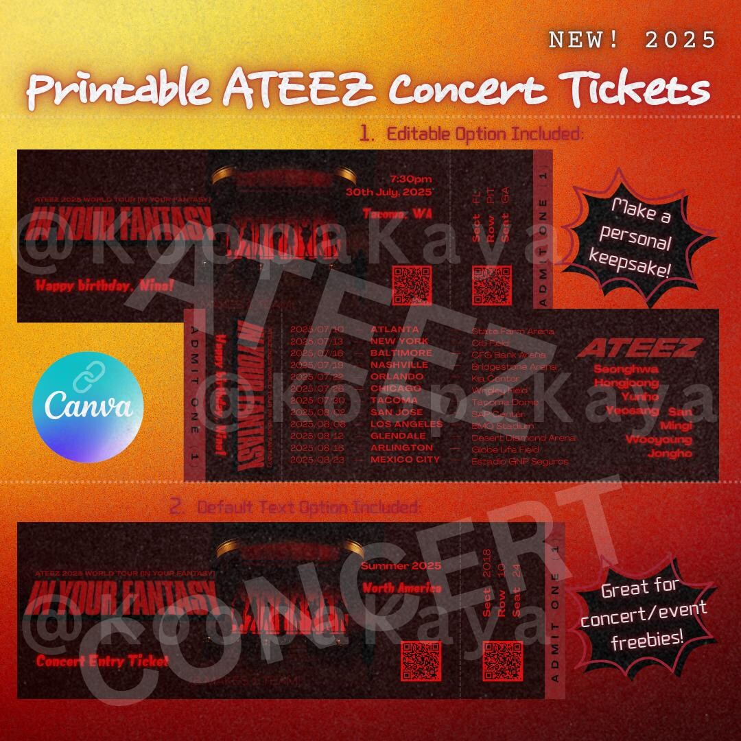 Editable ATEEZ World Tour Ticket (NA Version) | Printable Kpop Concert ...
