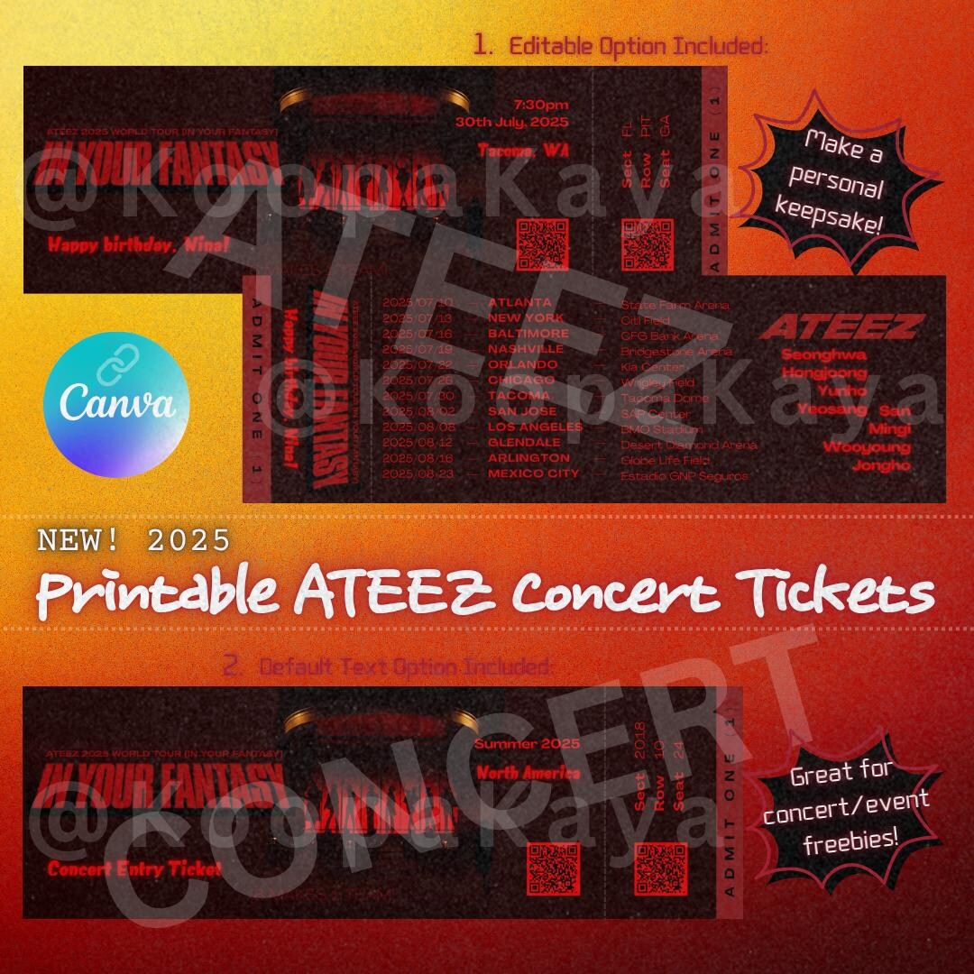 Editable ATEEZ Concert Tickets World Tour NA Ver. | Creative Digital ...