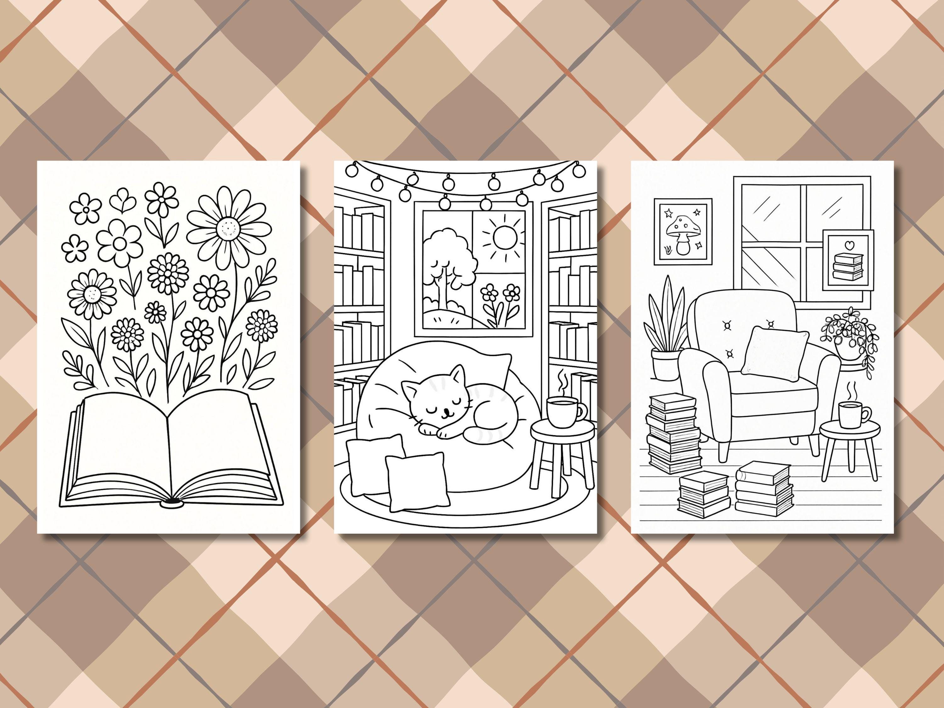 Book Coloring Pages: Booktok Reading Nooks (A4 PDF File) - Etsy