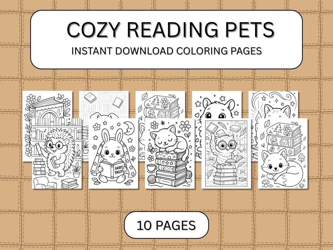 Cozy Reading Pets Coloring Book: Adorable Literary Companions (A4 PDF ...