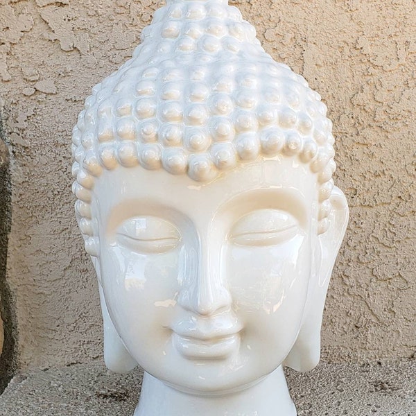 White Buddha Head Statue - Etsy