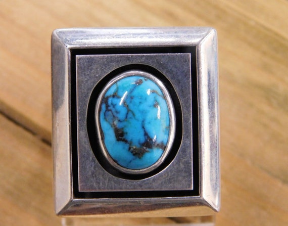 Contemporary Silver Turquoise Large Square Ring Size … - Gem