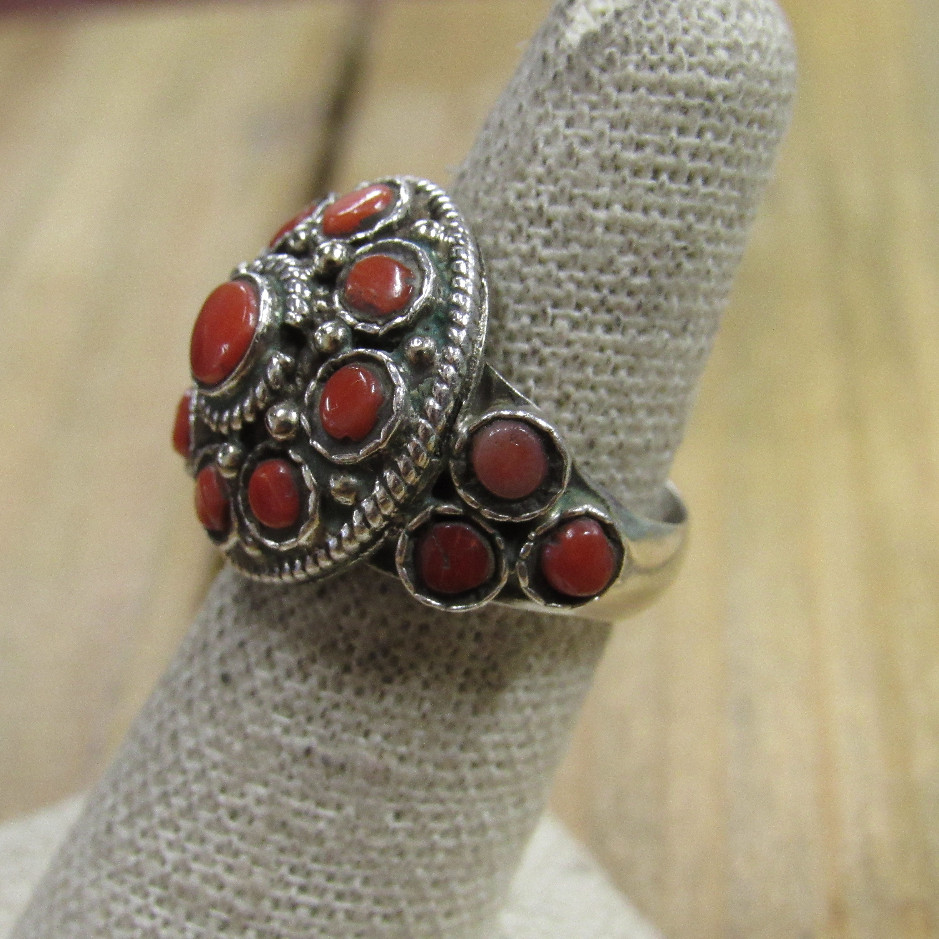 Vintage Sterling Silver Round Coral Cluster Ring Size 8.25 - Etsy