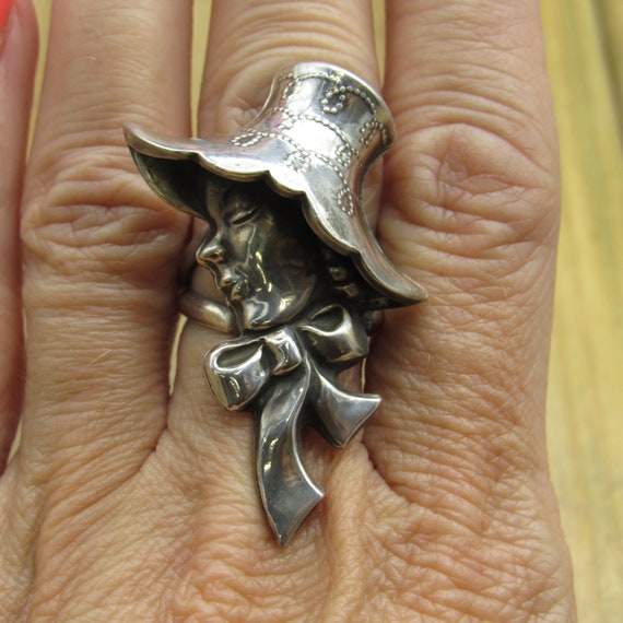 Vintage Sterling Silver Woman in Bonnet Side Profile … - Gem