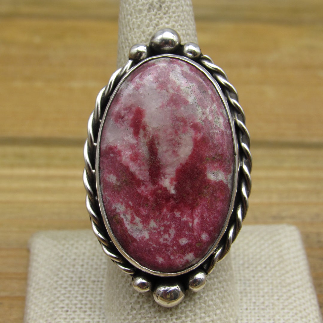 New Sterling Silver and Large Oval-shaped Thulite Ring by Jose Campos ...