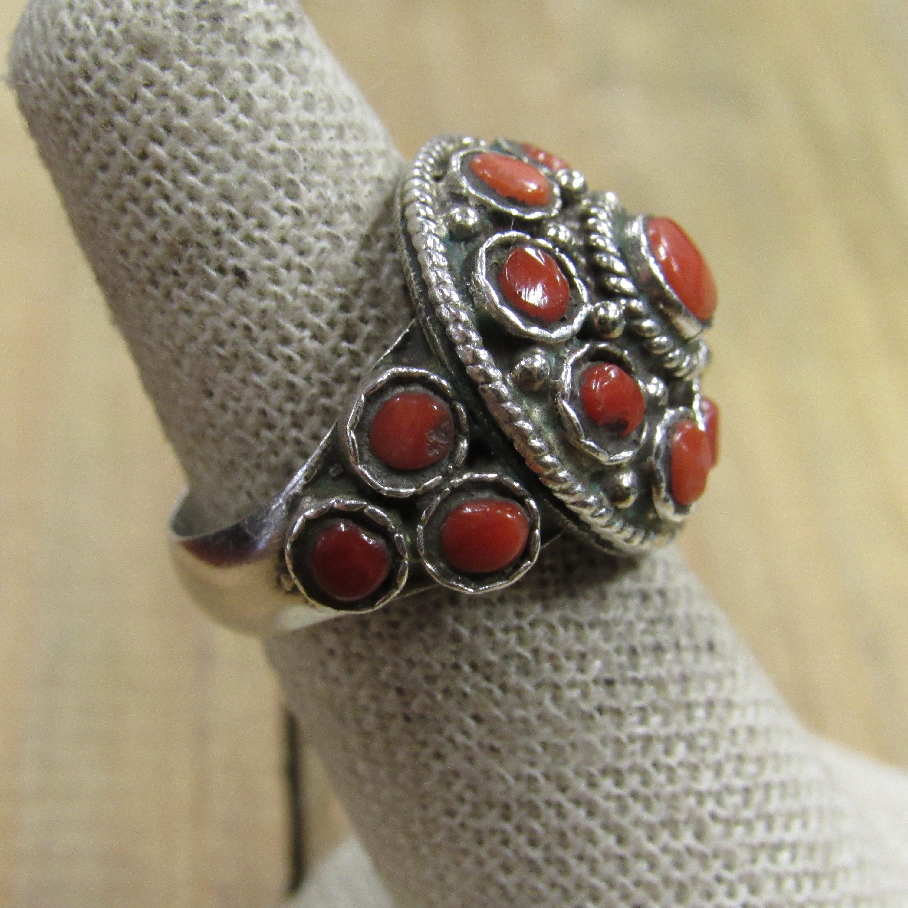 Vintage Sterling Silver Round Coral Cluster Ring Size 8.25 - Etsy