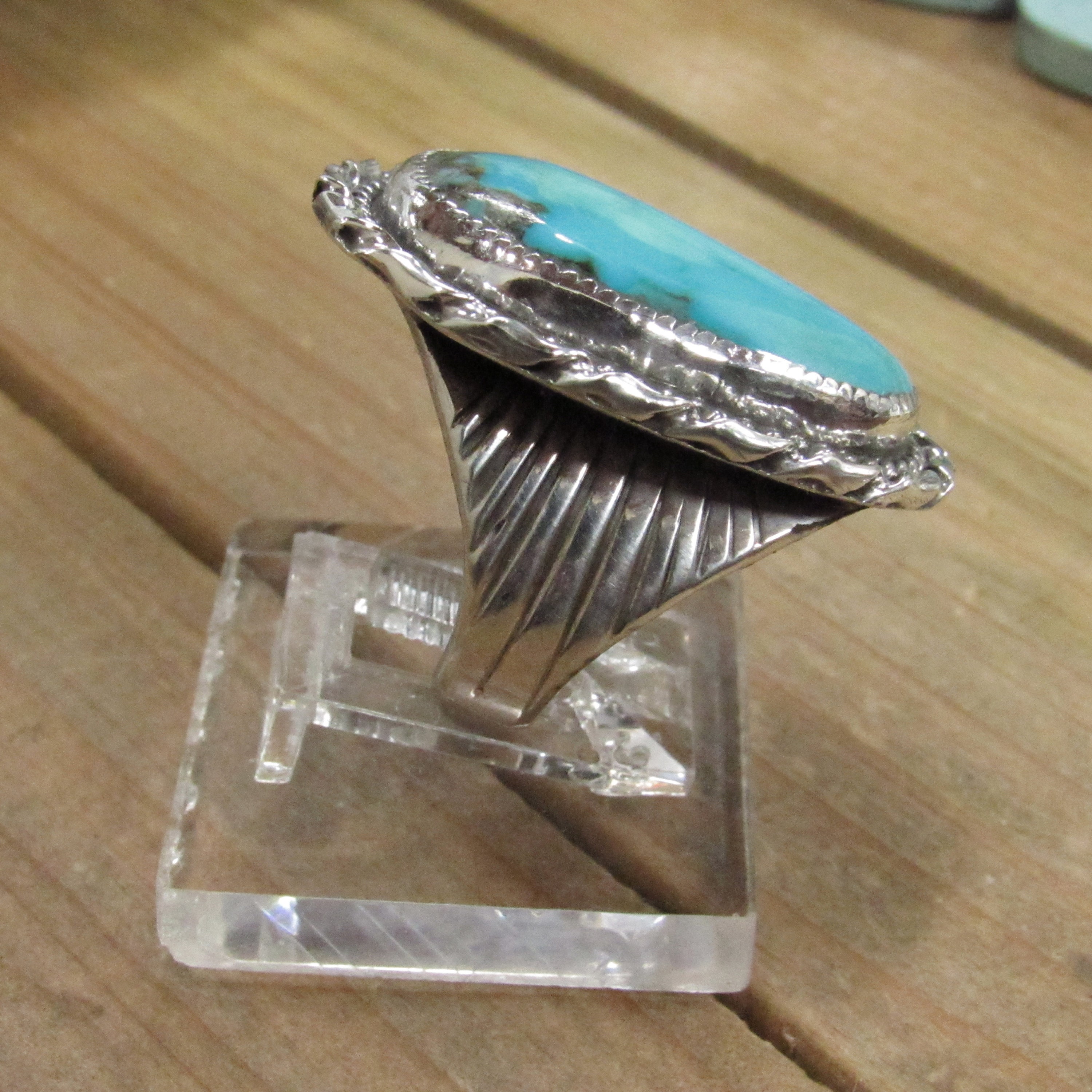 Large Vintage Sterling Silver Turquoise Ring Size 10.25 | Etsy