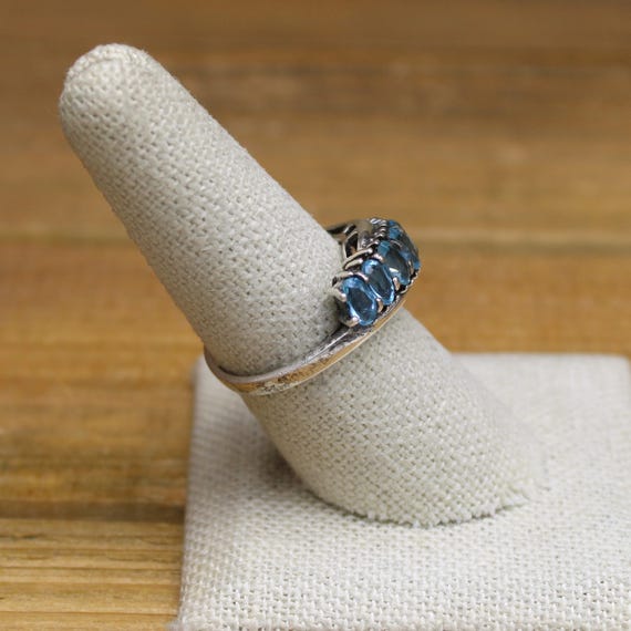 Vintage Sterling Silver Faceted Blue Topaz Slant Ring… - Gem