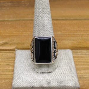 Vintage Sterling Silver Rectangular Onyx Ring Size 12.25 - Etsy