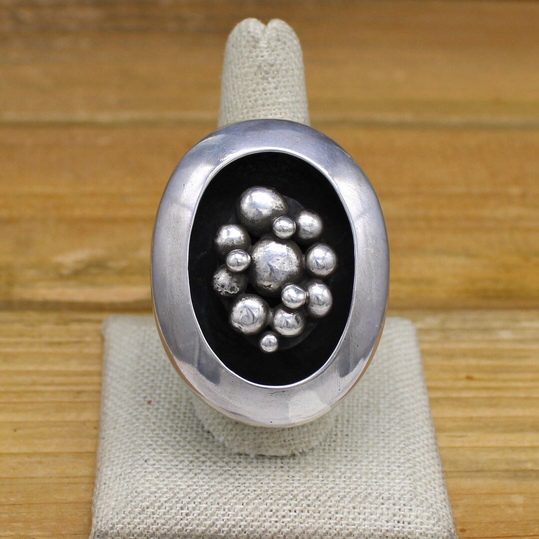 Vintage Sterling Silver Organic Textured Design Shadowbox Ring Size 10. ...