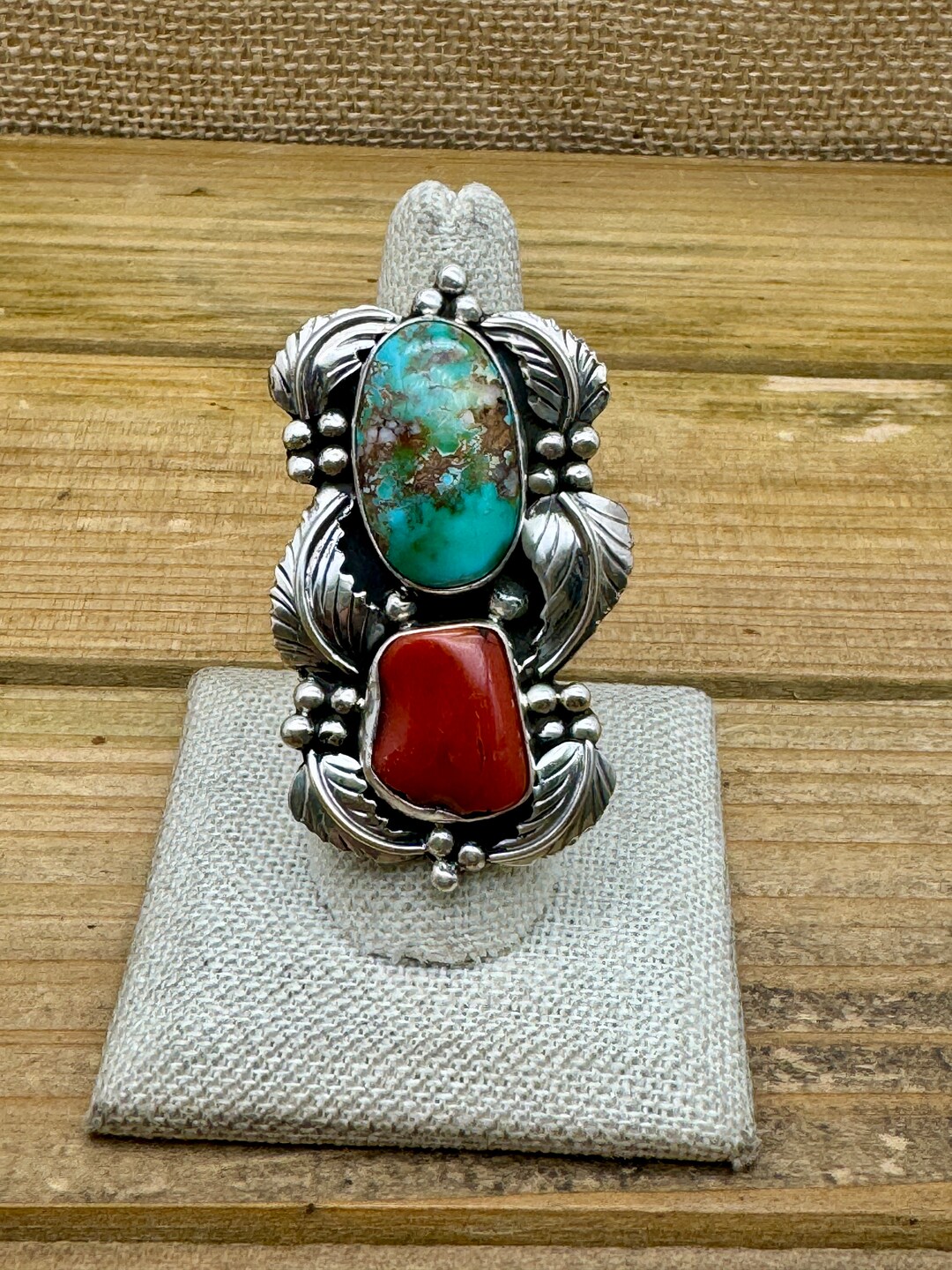Vintage Sterling Silver Bold Abel Toledo Turquoise and Coral Ring Size 9.25 - Etsy