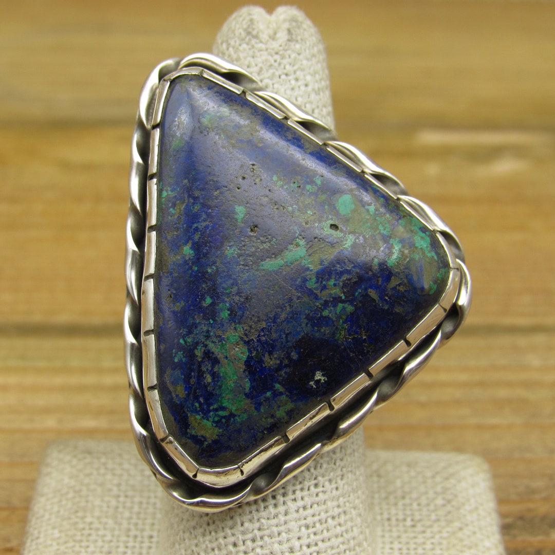 Vintage Sterling Silver Azurite Malachite Triangle Shaped Ring Size 7.5 ...