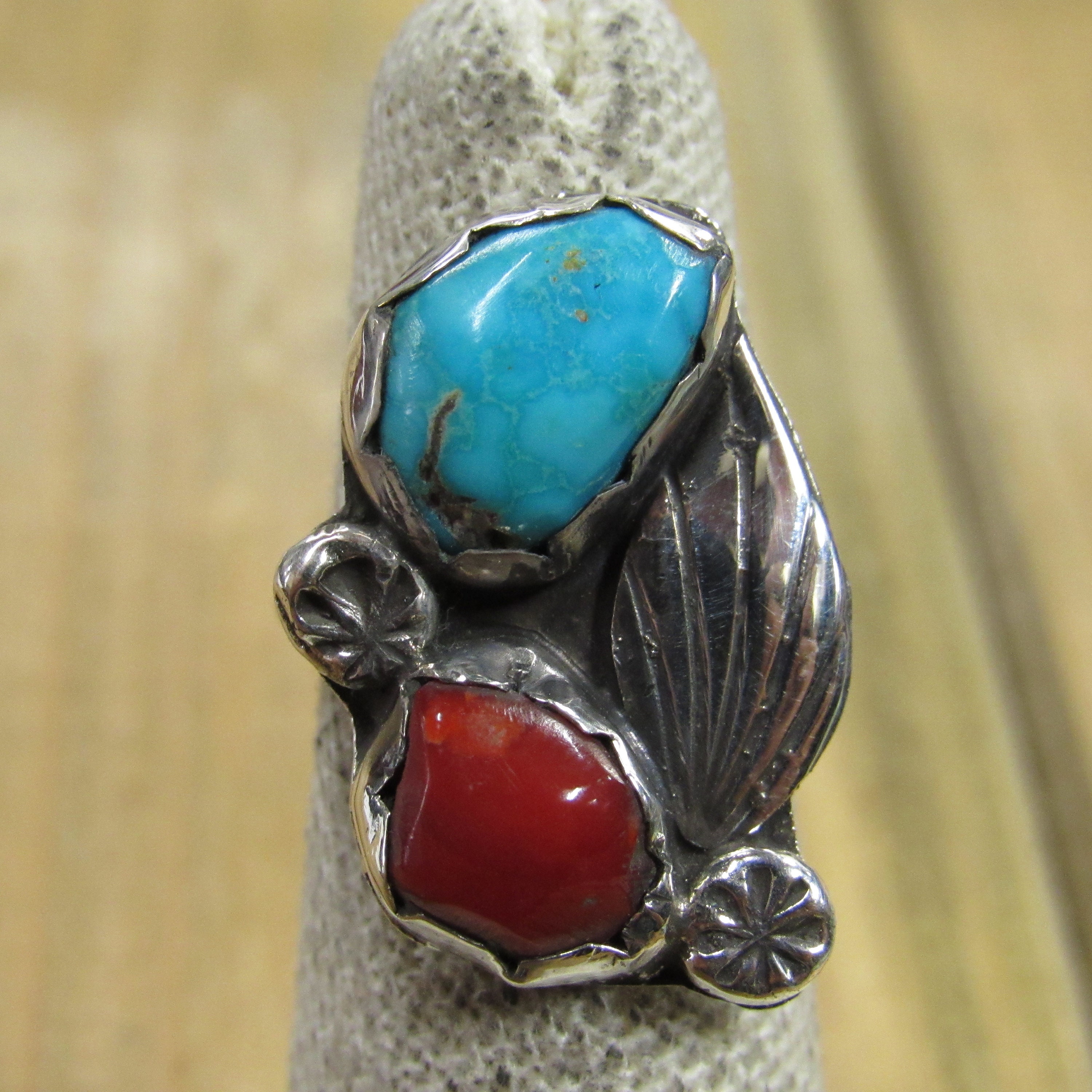 Vintage Sterling Silver Turquoise & Coral Ring Size 5.5 | Etsy