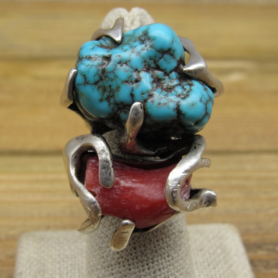 Vintage Large Chunky Turquoise Nugget and Branch Cora… - Gem