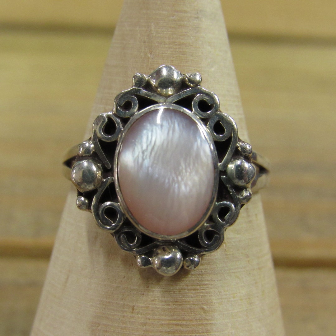 Vintage Sterling Silver Pink Mussel Shell Ring Size 9 - Etsy