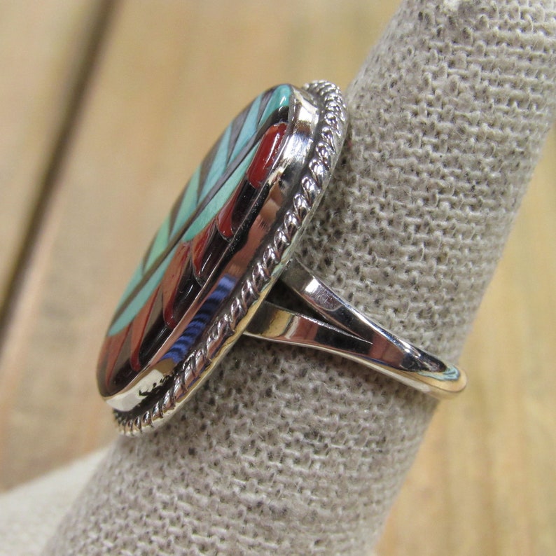 Oval Vintage Sterling Silver Southwestern Multi Stone Inlay - Etsy